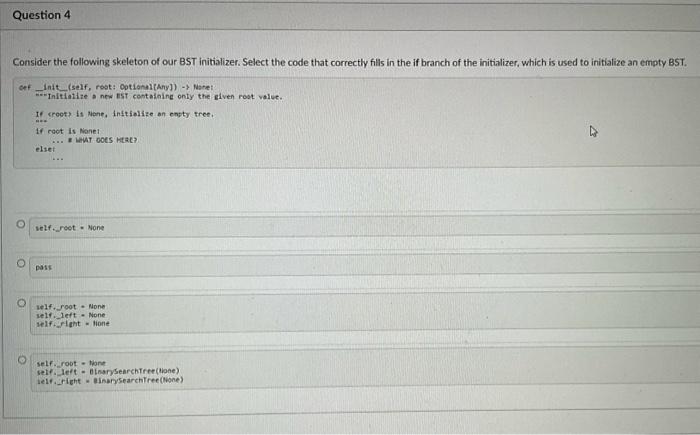 Solved Consider the following skeleton of our BST | Chegg.com