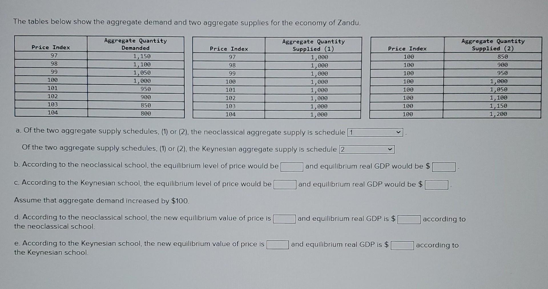 Solved The tables below show the aggregate demand and two | Chegg.com