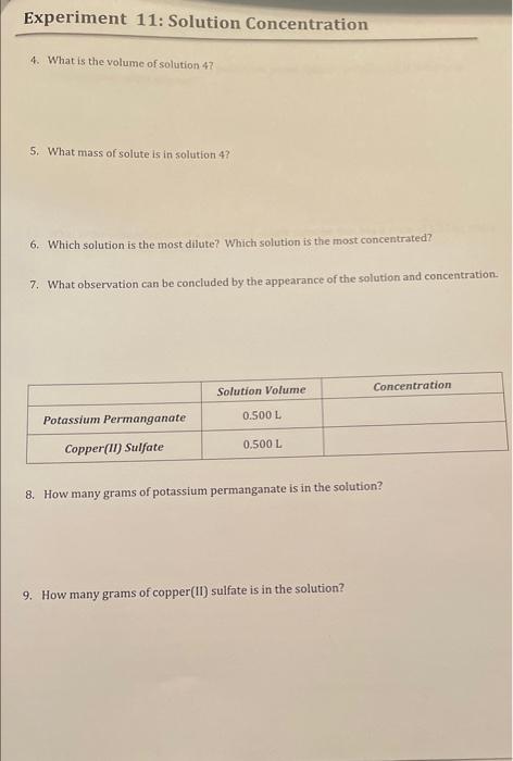 Solved Experiment 11: Solution Concentration NAME: Section | Chegg.com