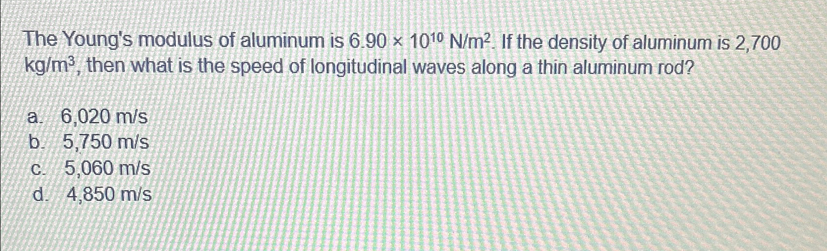 Solved The Young's modulus of aluminum is 6.90×1010Nm2. ﻿If | Chegg.com