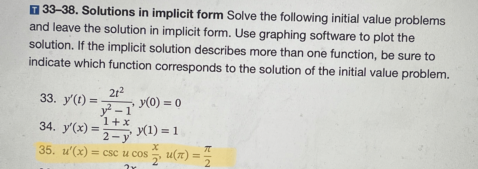 Solved T 33-38. ﻿Solutions in implicit form Solve the | Chegg.com