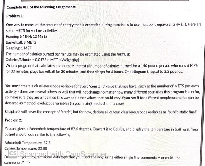 Solved Complete ALL of the following assignments: Problem 1: | Chegg.com