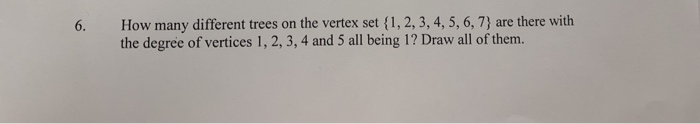 Solved 6. How many different trees on the vertex set {1, 2, | Chegg.com