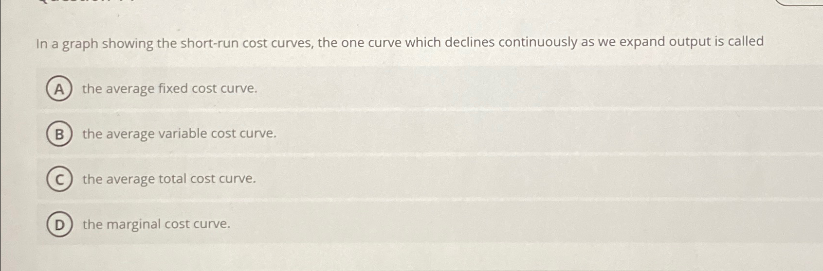 Solved In a graph showing the short-run cost curves, the one | Chegg.com