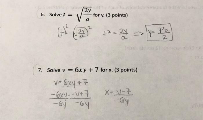 Solved Solve t=a2y for y.(3 points) (t)2(a2y)2+t2=a2y⇒y=2t2a | Chegg.com