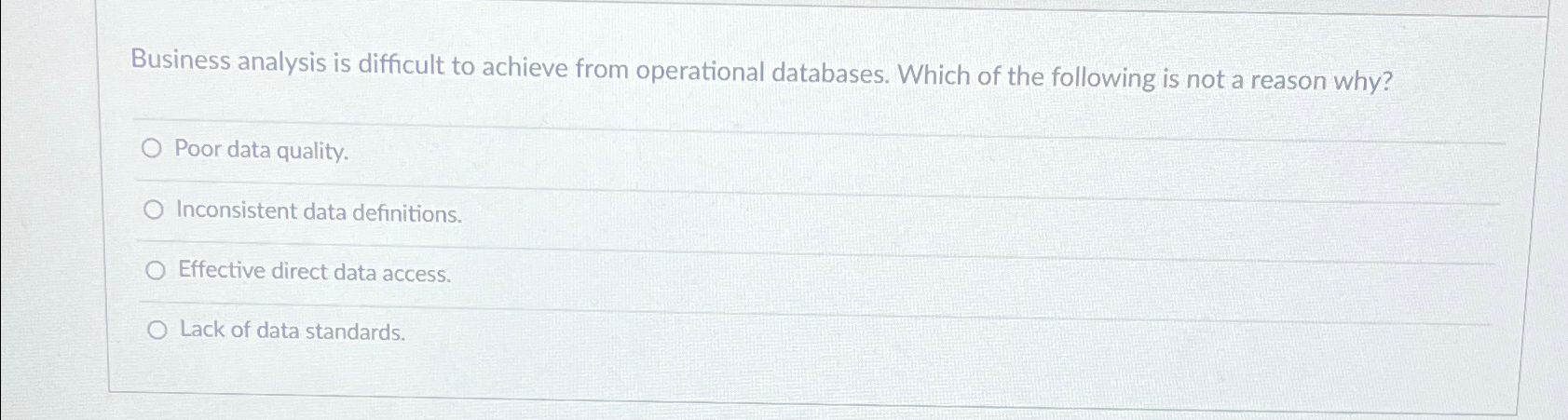 Solved Business analysis is difficult to achieve from | Chegg.com