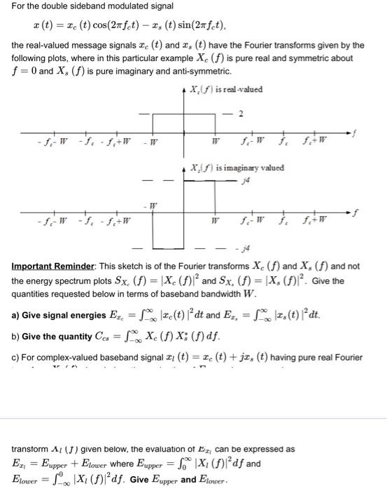 Solved For the double sideband modulated signal | Chegg.com