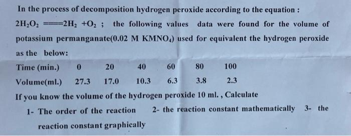 Solved In the process of decomposition hydrogen peroxide | Chegg.com