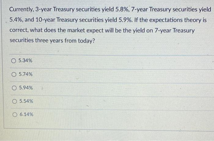 Solved Currently, 3-yr treasury securities yield 5.8%, 7-yr | Chegg.com