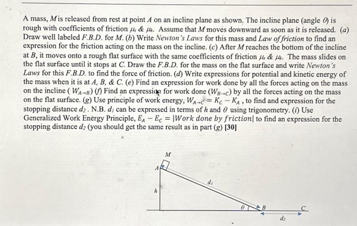 Solved A mass, M is released from rest at point A on an | Chegg.com