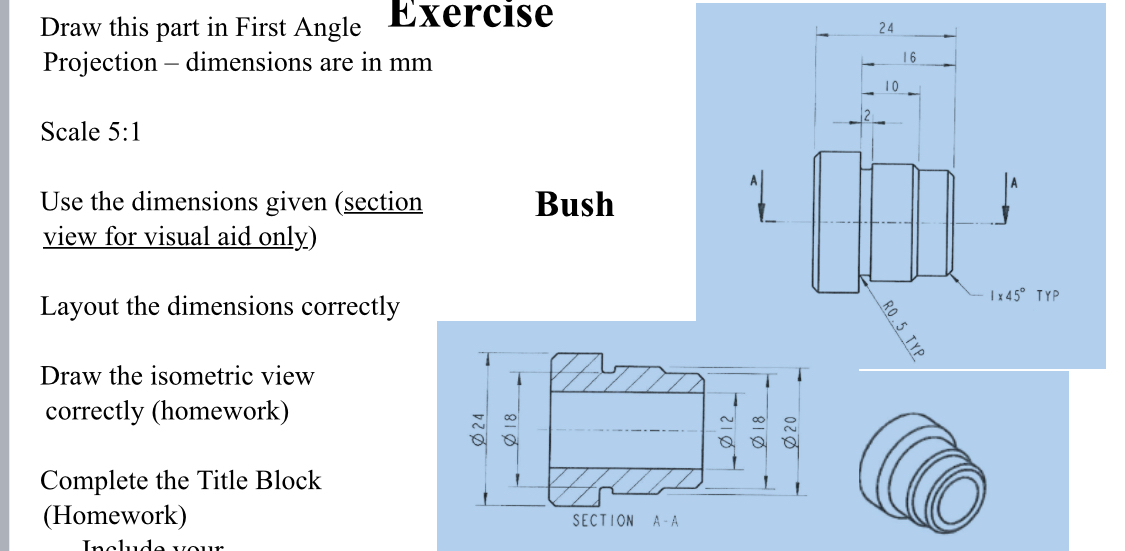 Solved Draw this part in First Angle ExerciseProjection - | Chegg.com