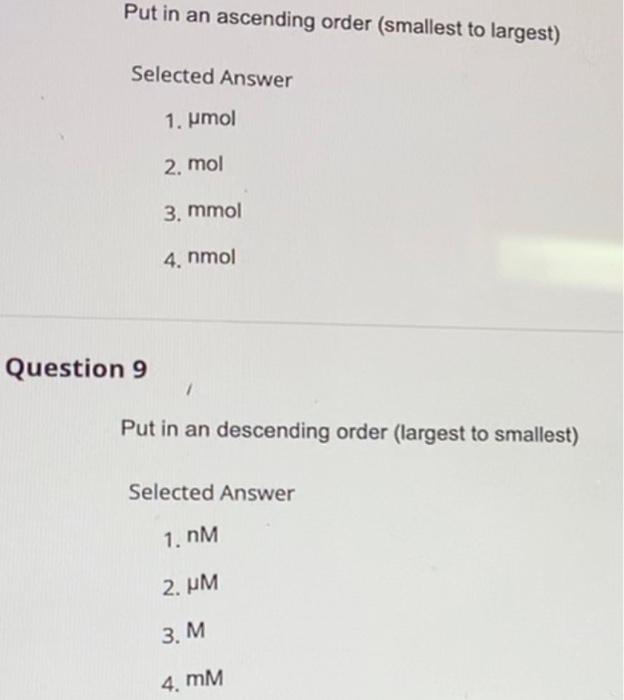 Solved Put in an ascending order (smallest to largest) | Chegg.com