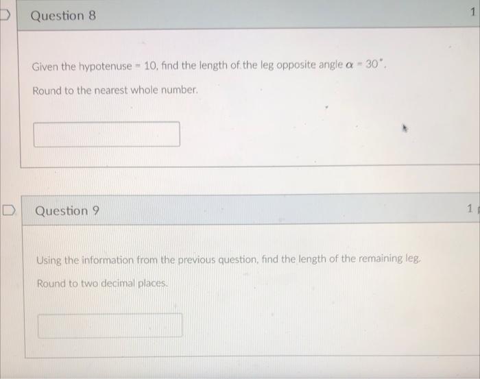 Solved Given the hypotenuse =10, find the length of the leg | Chegg.com