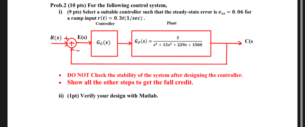 Solved Prob. 2 (10 ﻿pts) ﻿For the following control | Chegg.com