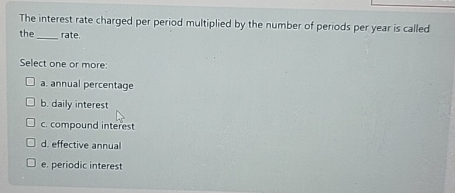 Solved The interest rate charged per period multiplied by | Chegg.com