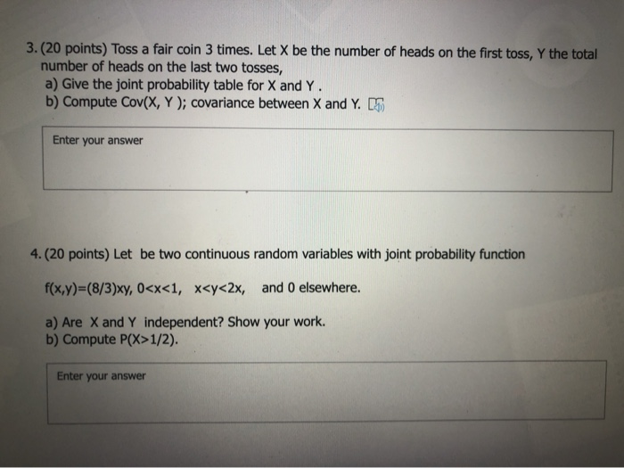 Solved 3. (20 points) Toss a fair coin 3 times. Let X be the | Chegg.com