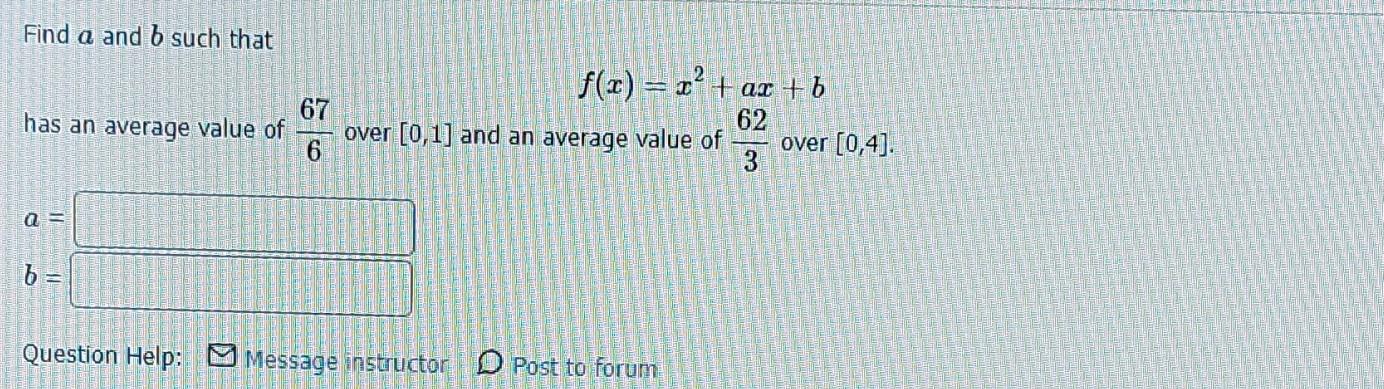 Solved Find a and b such that f(x)=x2+ax+b has an average | Chegg.com