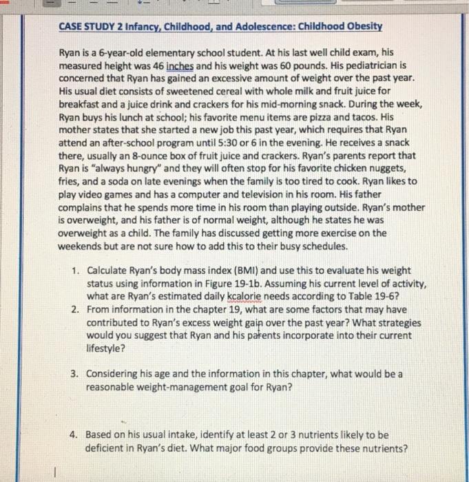 CASE STUDY 2 Infancy, Childhood, and Adolescence: | Chegg.com