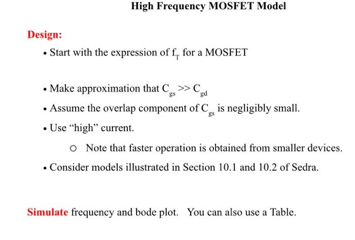 Solved High Frequency MOSFET Model Design: - Start with the | Chegg.com