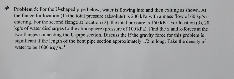 Solved # Problem 5: For the U-shaped pipe below, water is | Chegg.com