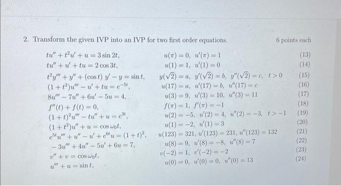 Solved 2. Transform the given IVP into an IVP for two first | Chegg.com
