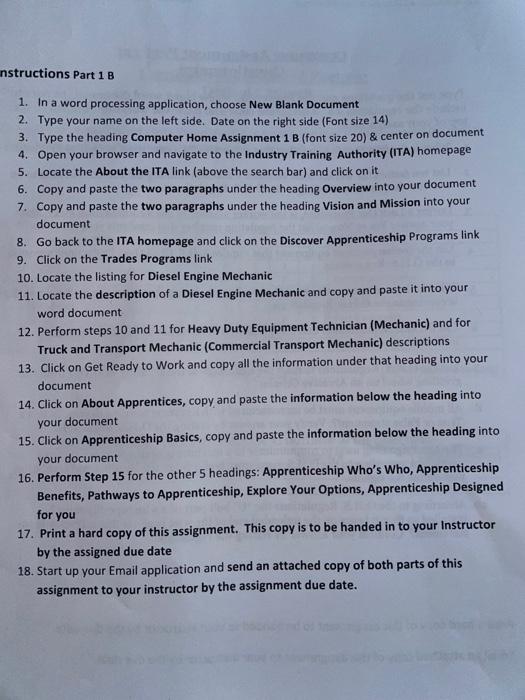 Solved nstructions Part 1 B 1. In a word processing | Chegg.com