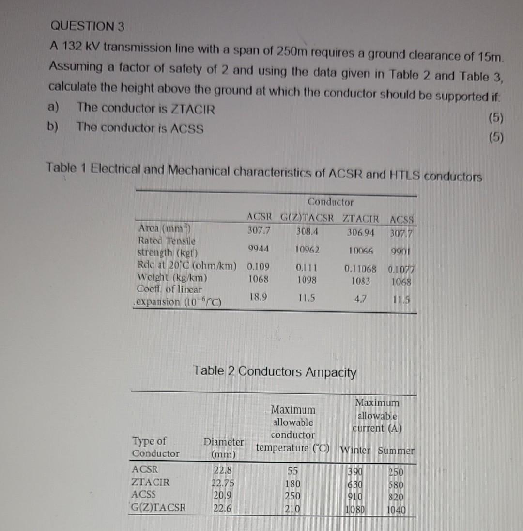 QUESTION 3 A 132kV transmission line with a span of | Chegg.com