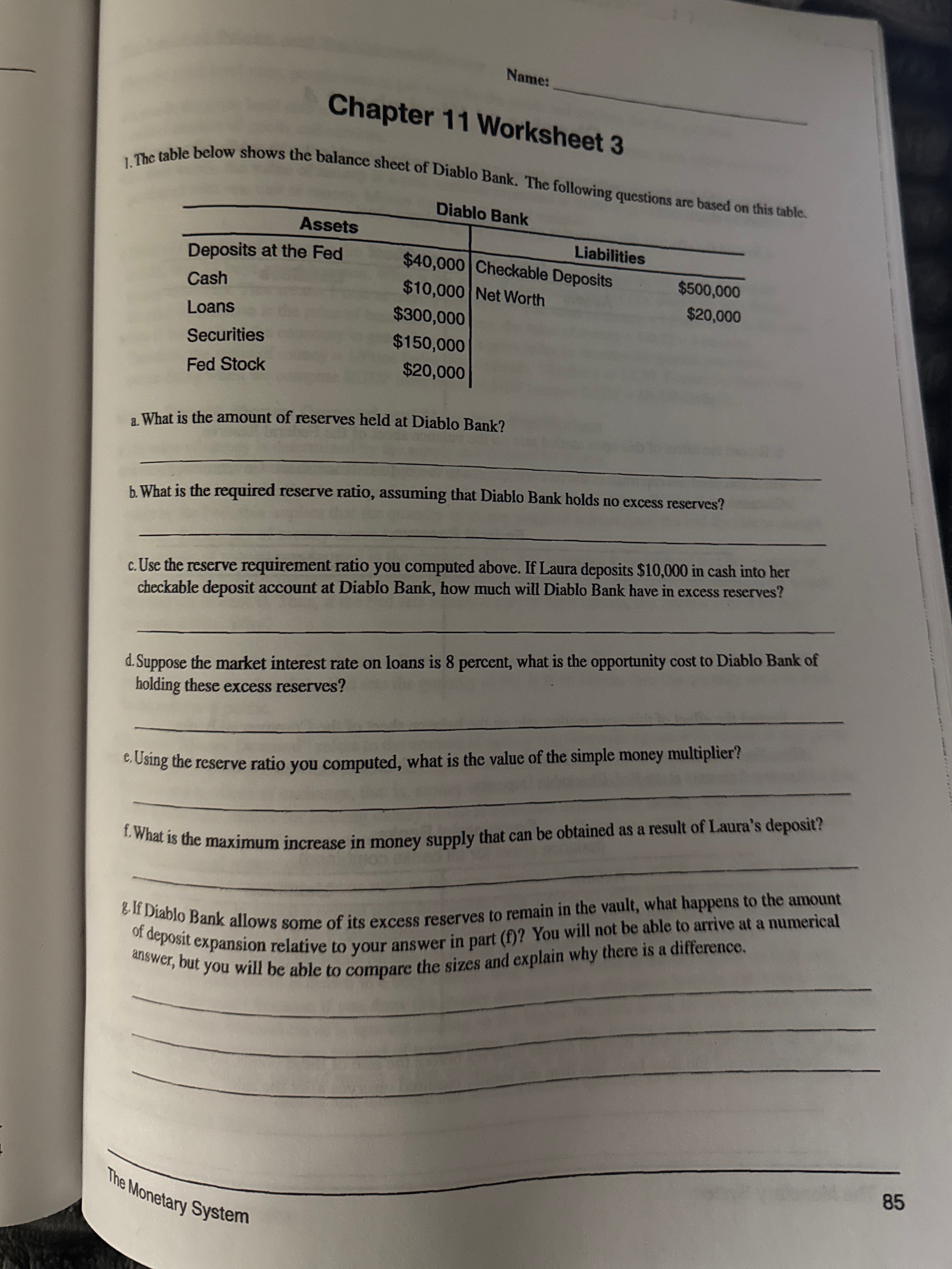 Solved Name:Chapter 11 ﻿Worksheet 3The table below shows the | Chegg.com