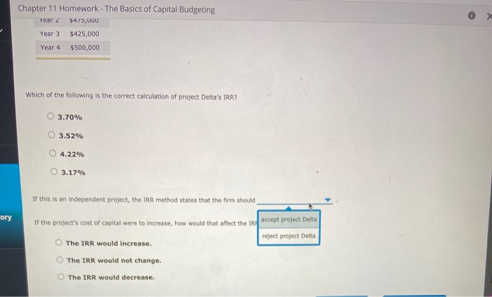 Solved Chapter 11 Homework - The Basics of Capital Budgeting | Chegg.com