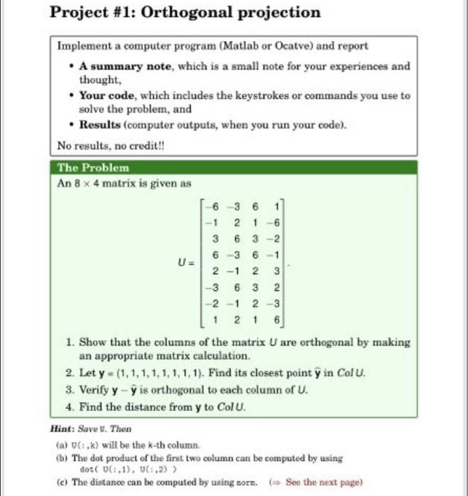Solved Project #1: Orthogonal projection 3 Implement a | Chegg.com