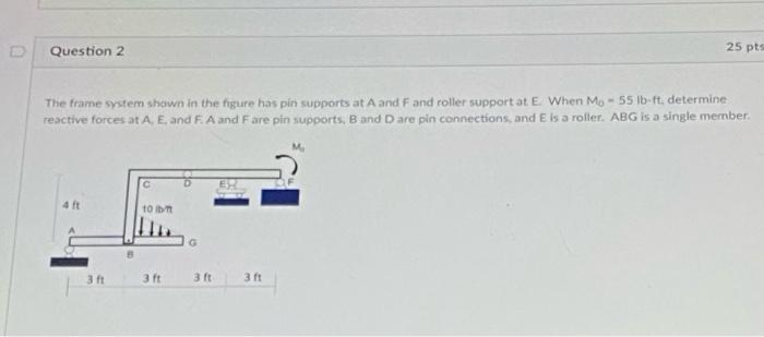 Solved D Question 2 25 pts The frame system shown in the | Chegg.com