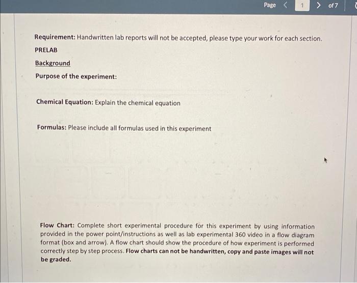 Requirement: Handwritten lab reports will not be | Chegg.com