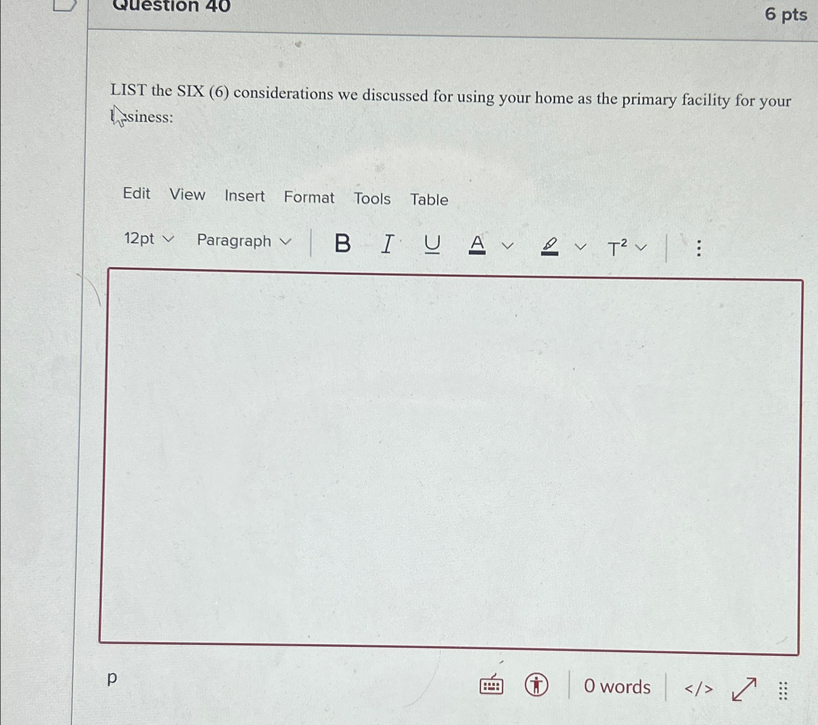 Solved LIST the SIX (6) ﻿considerations we discussed for | Chegg.com