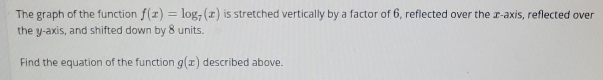 Solved The graph of the function f(x)=log7(x) is stretched | Chegg.com