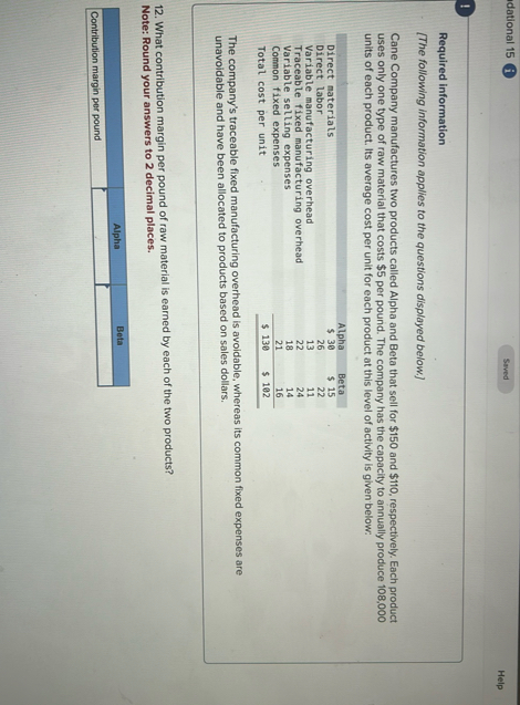 Solved Idational 15i)SavedHelpRequired information[The | Chegg.com