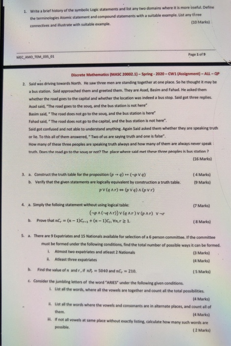Solved 1. Write a brief history of the symbolic Logic | Chegg.com