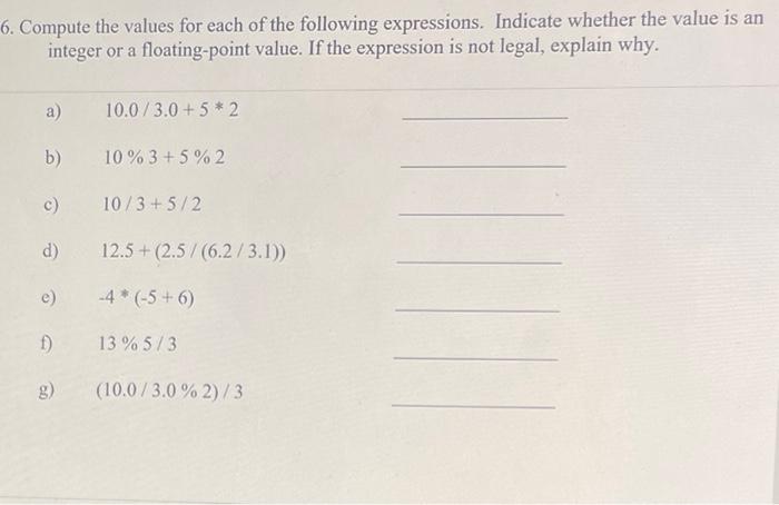 Solved 6. Compute the values for each of the following | Chegg.com