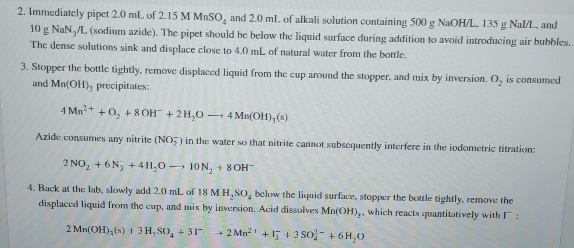 Solved Winkler titration for dissolved O₂. Dissolved O₂ is a | Chegg.com