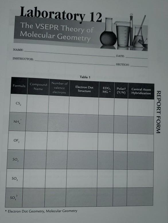 Solved Laboratory 12 The VSEPR Theory of Molecular Geometry | Chegg.com