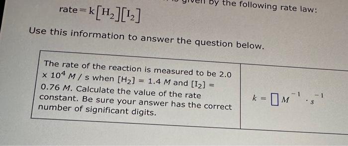 Solved by the following rate law: rate=k [H₂] [¹₂] Use this | Chegg.com