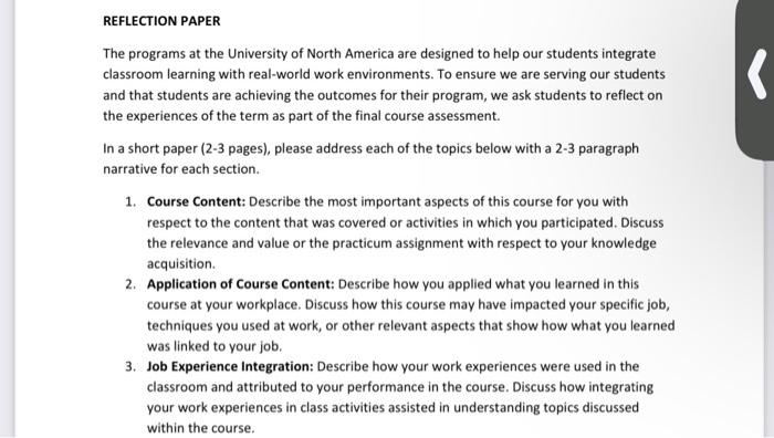 Solved REFLECTION PAPER The programs at the University of | Chegg.com
