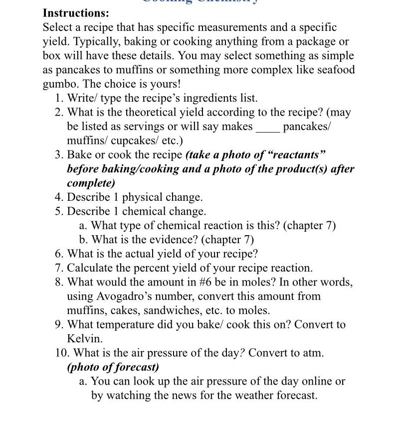 Solved Instructions: Select a recipe that has specific | Chegg.com