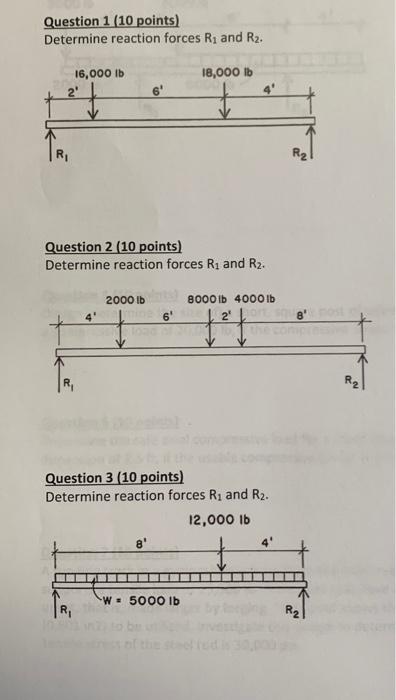 Solved Question 1 (10 points) Determine reaction forces R1 | Chegg.com