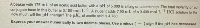 Solved A beaker with 175 mL of an acetic acid buffer with a | Chegg.com