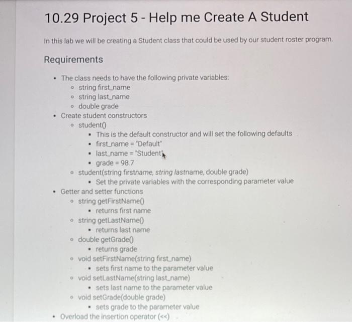 Solved 10.29 Project 5 - Help me Create A Student In this | Chegg.com