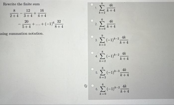 Solved Rewrite the finite sum | Chegg.com