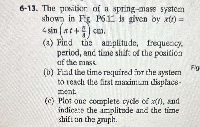 Solved Figure P6 11 A Spring Mass System For Problem