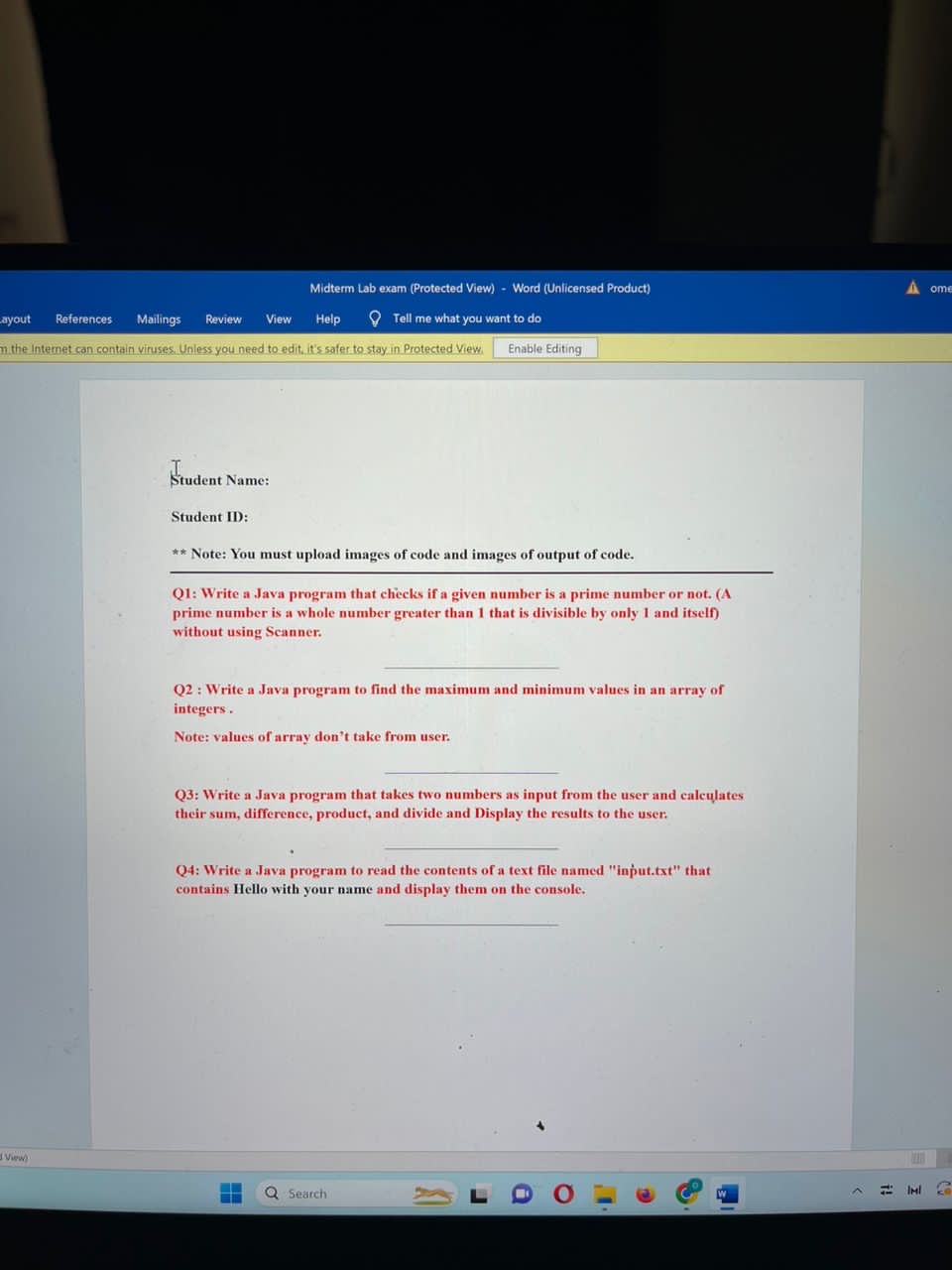 Solved Midterm Lab exam (Protected View) - ﻿Word (Unlicensed | Chegg.com