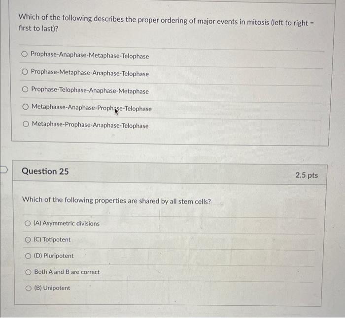 Solved Which of the following describes the proper ordering | Chegg.com