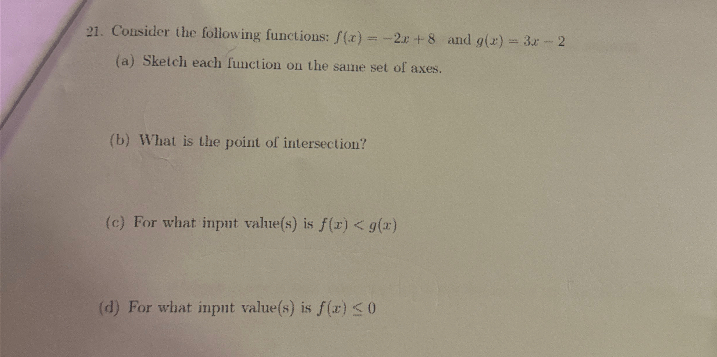 Solved Consider the following functions: f(x)=-2x+8 ﻿and | Chegg.com